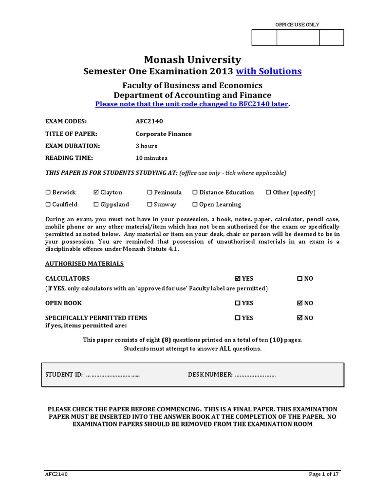 2013 S1 Solutions bfc2410 | PDF | Capital Budgeting | Bonds (Finance)