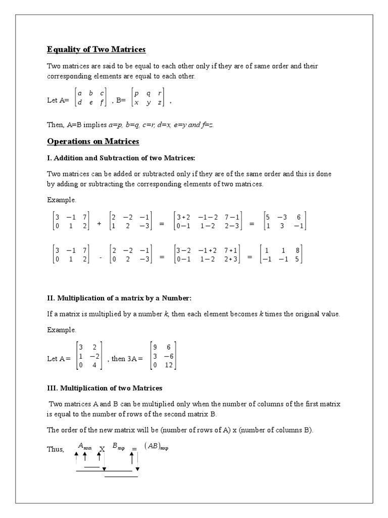 Operations On Matrices | PDF | Matrix (Mathematics) | Operator Theory