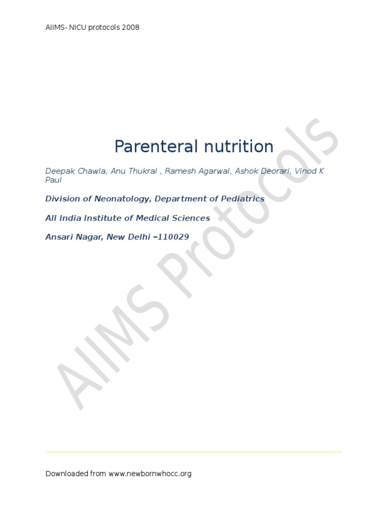Parenteral Nutrition 280308 PDF | PDF | Intravenous Therapy | Preterm Birth