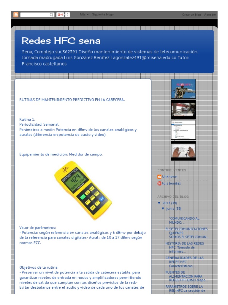Redes HFC Sena Rutinas de Mantenimiento Predictivo en La Cabecera | PDF | Televisión por cable ...