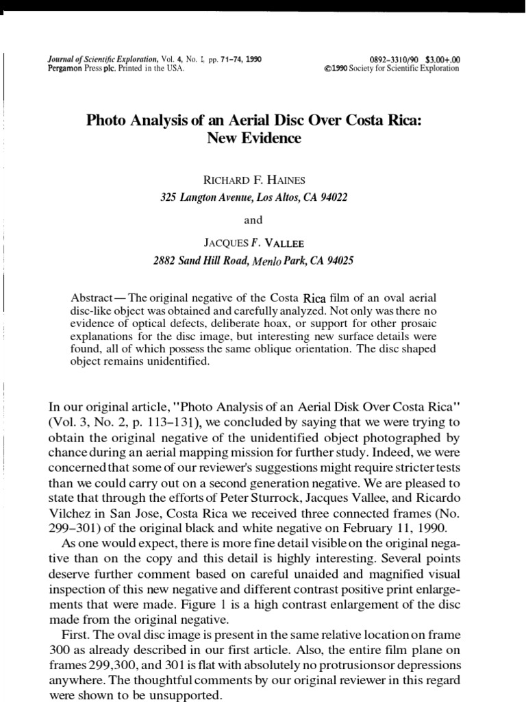Photo Analysis of An Aerial Disc Over Costa Rica: New Evidence | PDF ...
