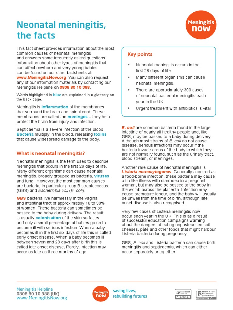 Neonatal Meningitis, The Facts: Key Points | PDF | Meningitis | Childbirth