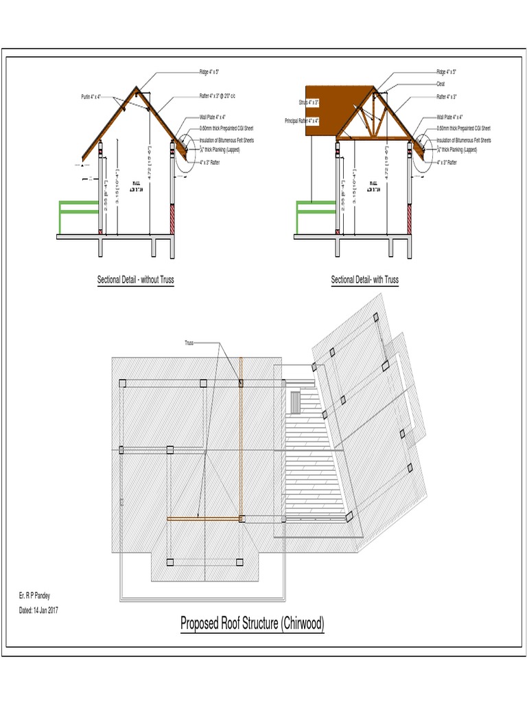 Proposed Roof Structure (Chirwood) : Sectional Detail-With Truss ...