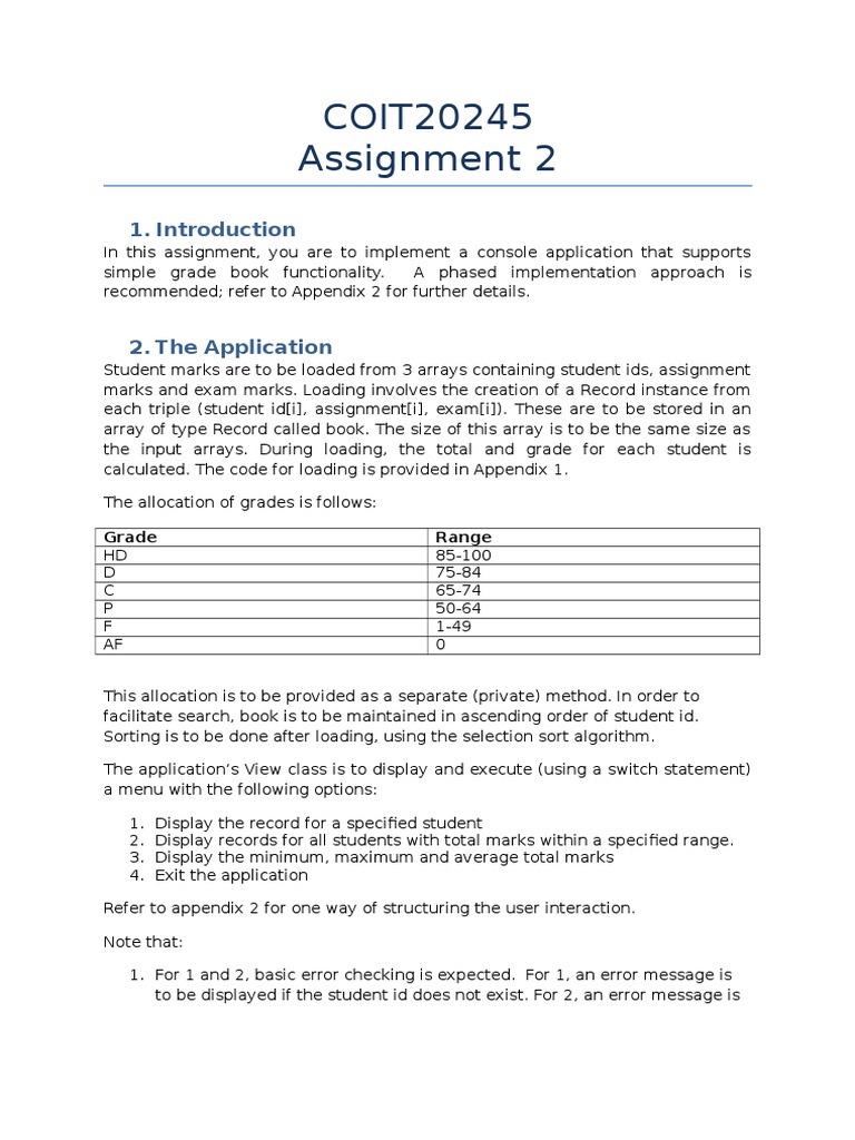COIT20245 Assignment 2: Grade Range | PDF | Class (Computer Programming) | Constructor (Object ...