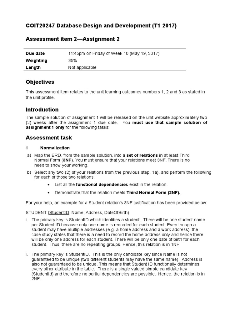 COIT20247 Database Design and Development (T1 2017) Assessment Item 2-Assignment 2 | PDF ...