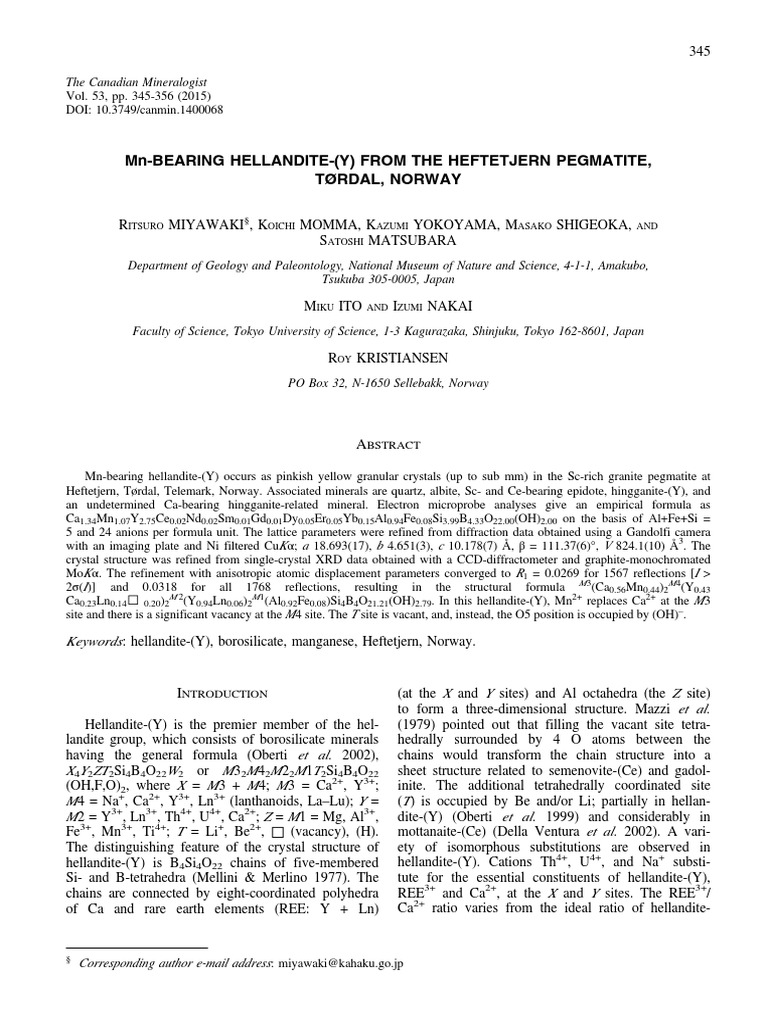 CM530345 Hellandite PDF | PDF | X Ray Crystallography | Mineralogy