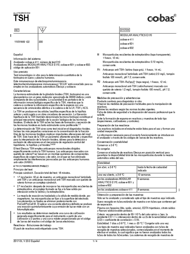 InsertoTSH - Ms - 11731459122.v23.es Cobas E411 PDF | PDF | Hormona estimulante de la tiroides ...