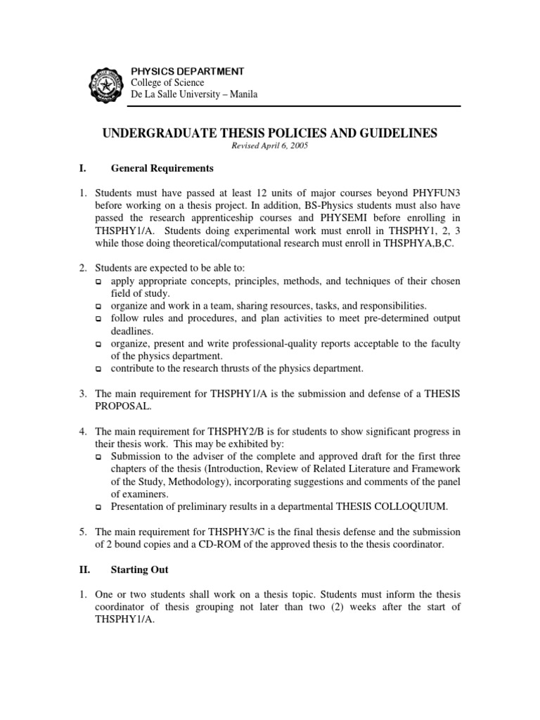 DLSU Physics Thesis Guidelines | PDF | Thesis | Further Education