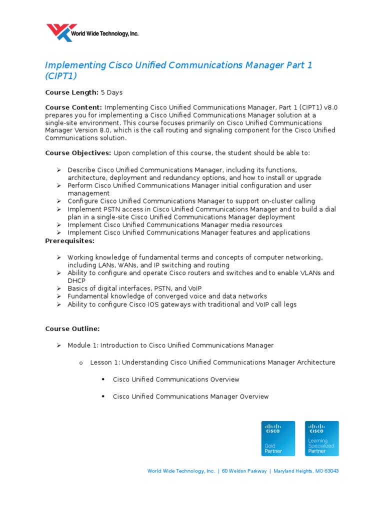 Implementing Cisco Unified Communications Manager Part 1 (CIPT1) | PDF | Cisco Systems | Voice ...