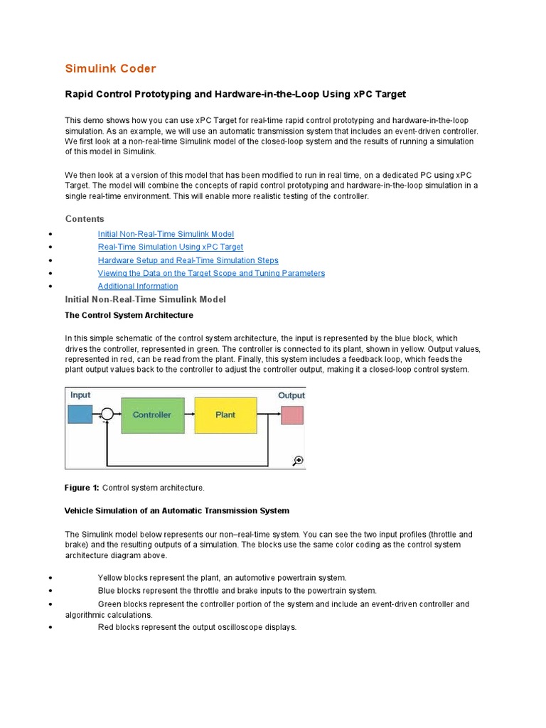 Rapid Control Prototyping And Hardware In The Loop Using Xpc Target Pdf Real Time Computing 