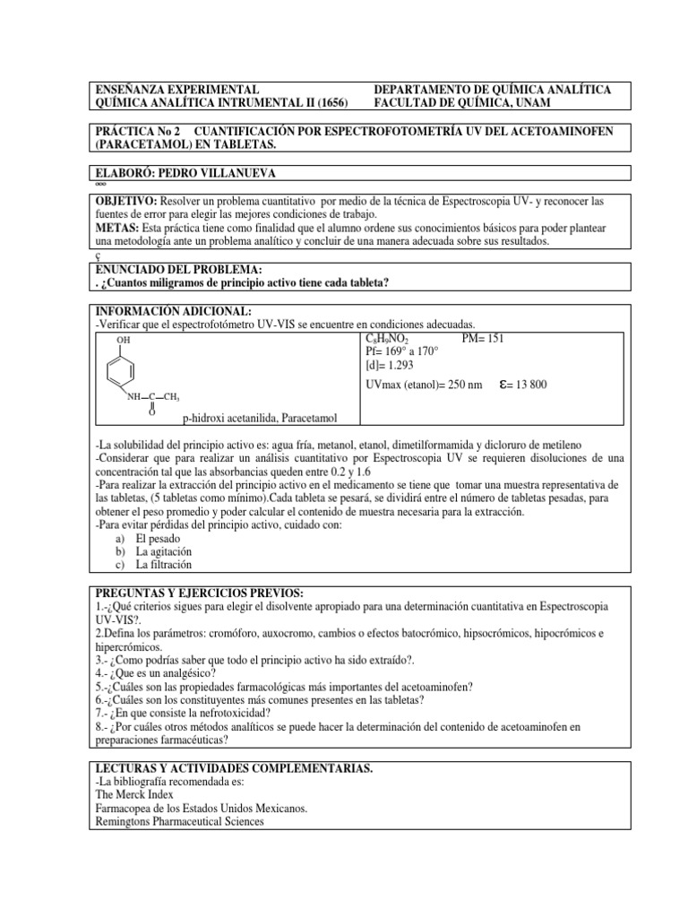 Uv Paracetamol | PDF | Espectroscopía ultravioleta-visible | Química