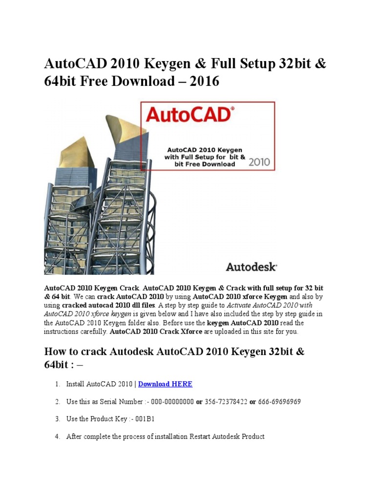 AutoCAD 2010 Keygen Crack 32/64bit | PDF | Auto Cad | System Software