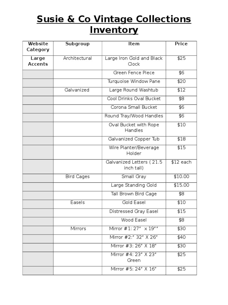 Vintage Home Decor Inventory List | PDF | Leisure | Nature