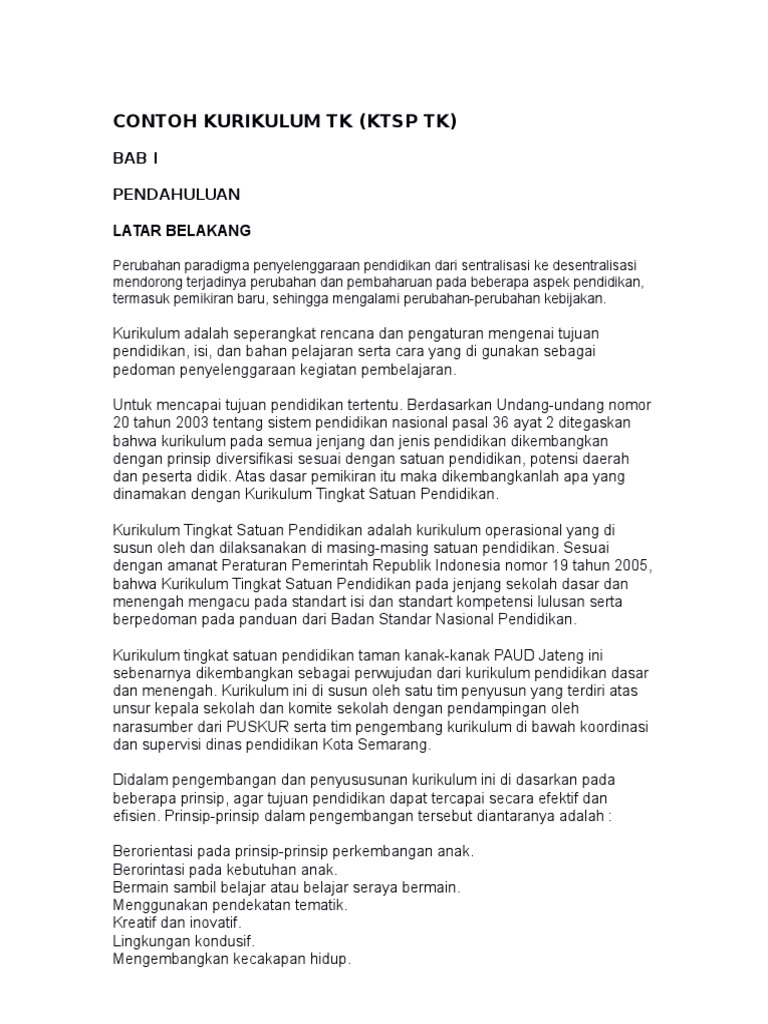 Contoh Kurikulum KTSP Paud 2013 | PDF