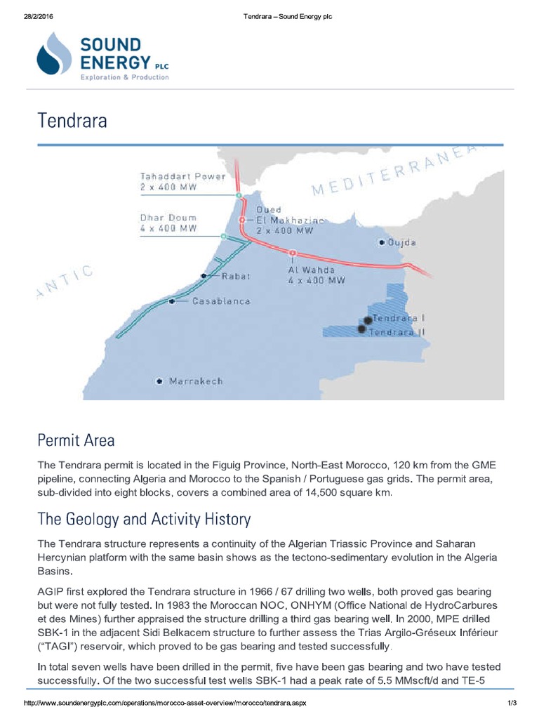 Tendrara - Sound Energy PLC | PDF | Energy And Resource