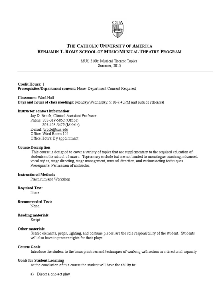 Musical Theatre Directing Course Syllabus | PDF | Test (Assessment ...