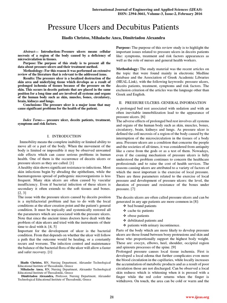 Pressure Ulcers and Decubitus Patients: Iliadis Christos, Mihalache ...