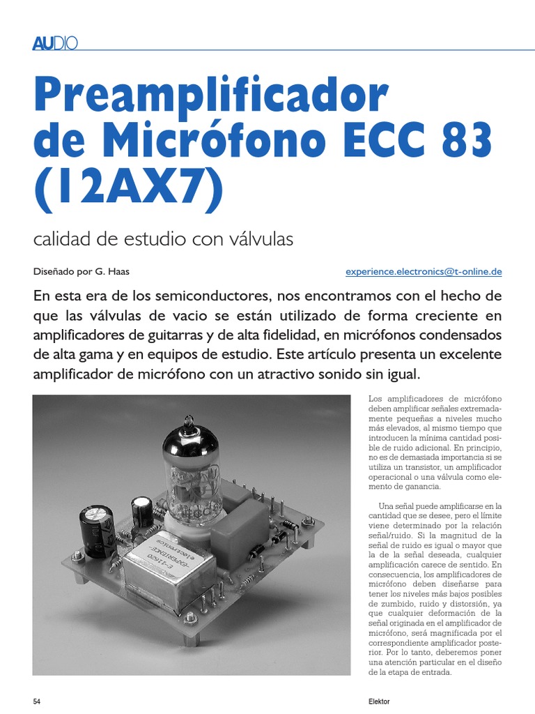 Preamp para Micrófono ECC83-12AX7 PDF | PDF | Micrófono | Transformador