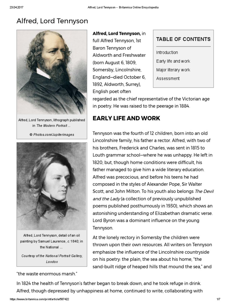 Alfred, Lord Tennyson: Early Life And Work