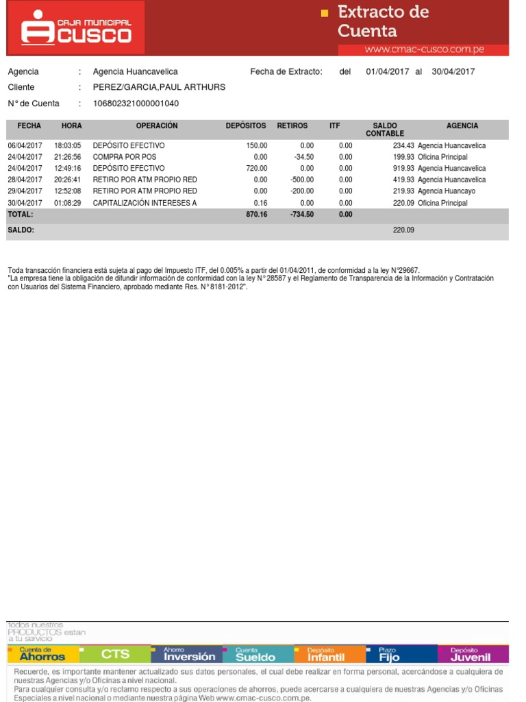 Extracto de Cuenta Cliente | PDF