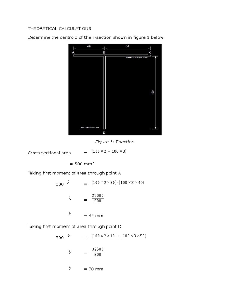 Theoretical Calculations Determine The Centroid of The T-Section Shown ...