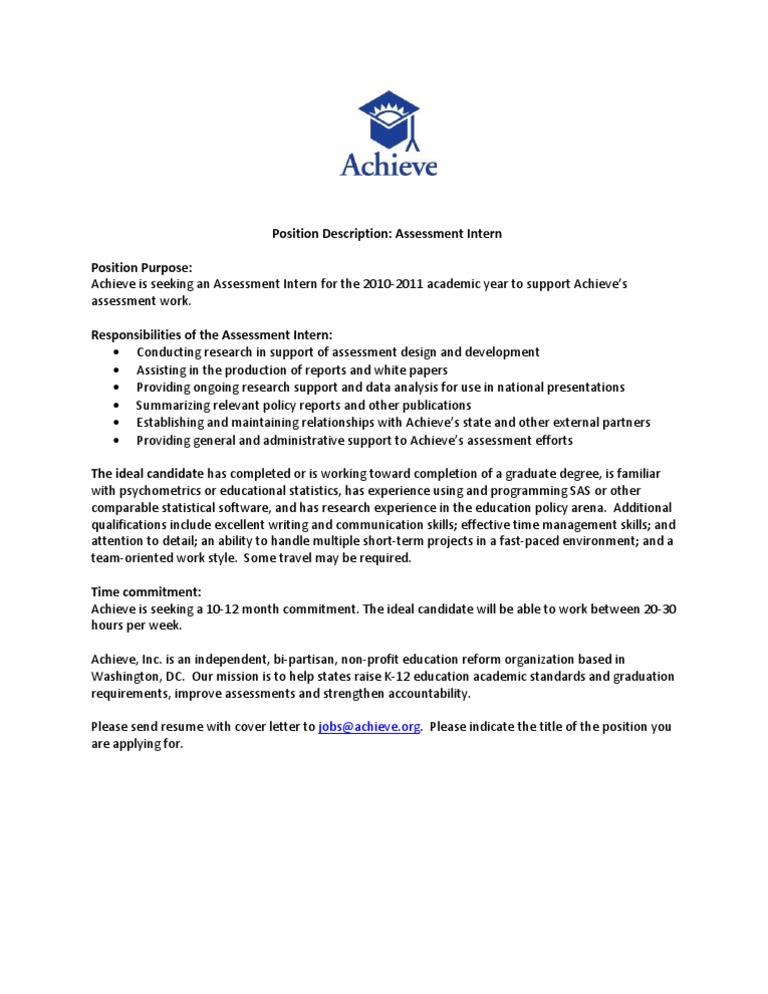 Assessment Intern Position at Achieve | PDF | Career & Growth
