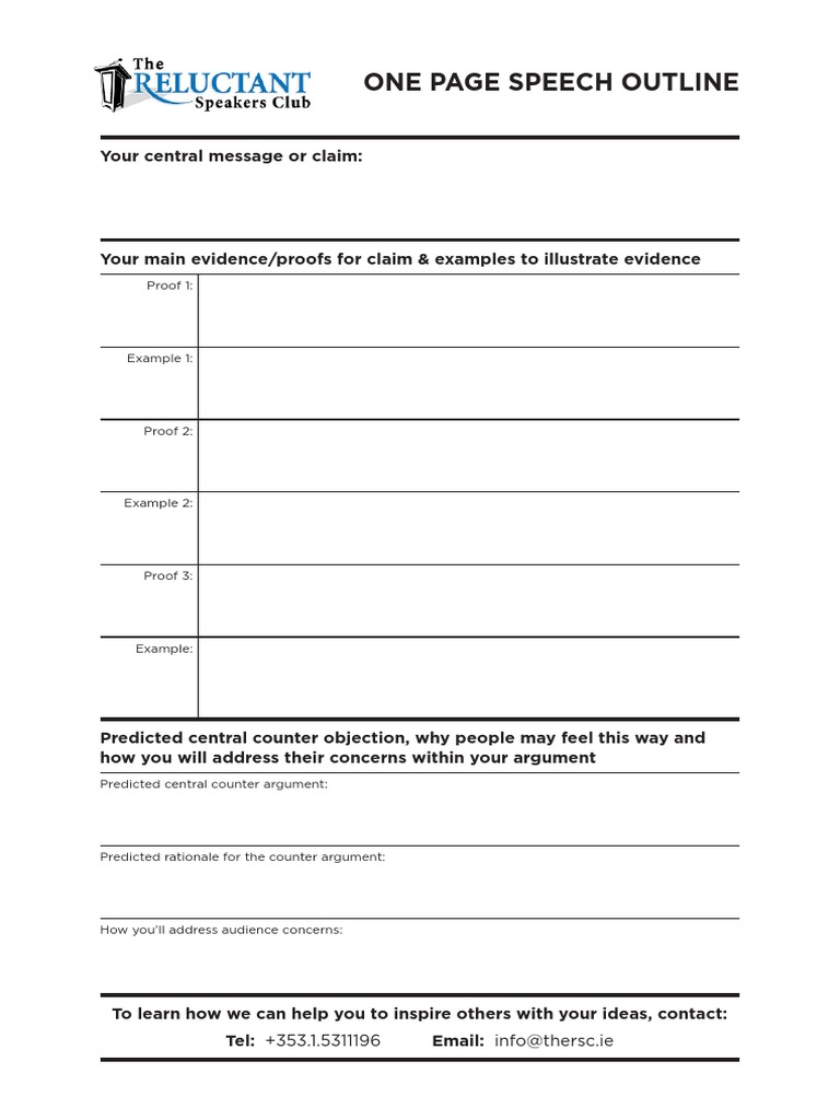 One Page Speech Outline: Proof 1 | PDF