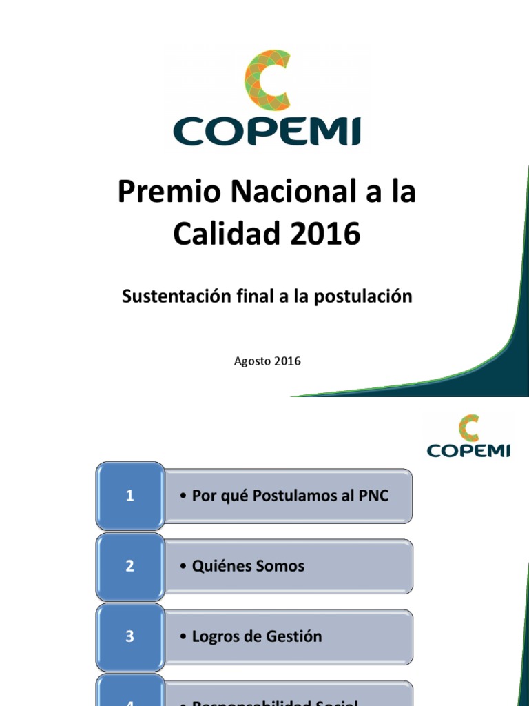 Sustentacion Copemi PNC 16 | PDF | Calidad (comercial) | Perú