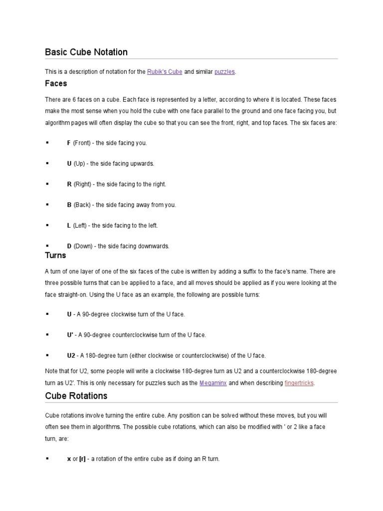 Basic Cube Notation | PDF | Teaching Mathematics