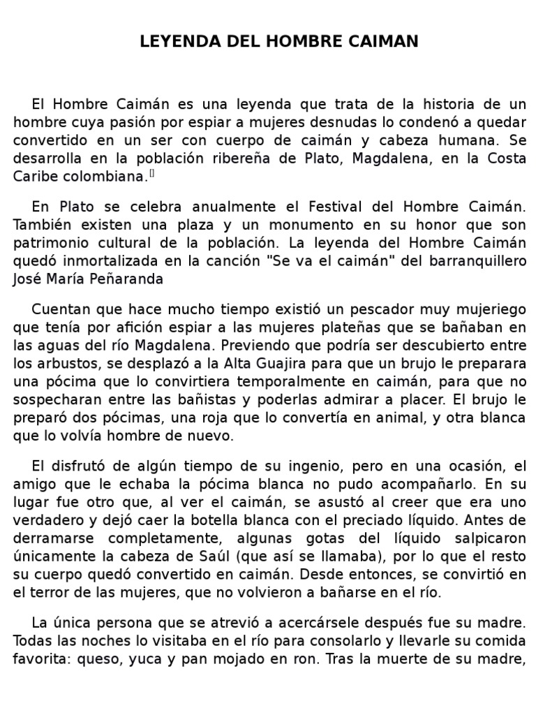 Leyenda Del Hombre Caiman