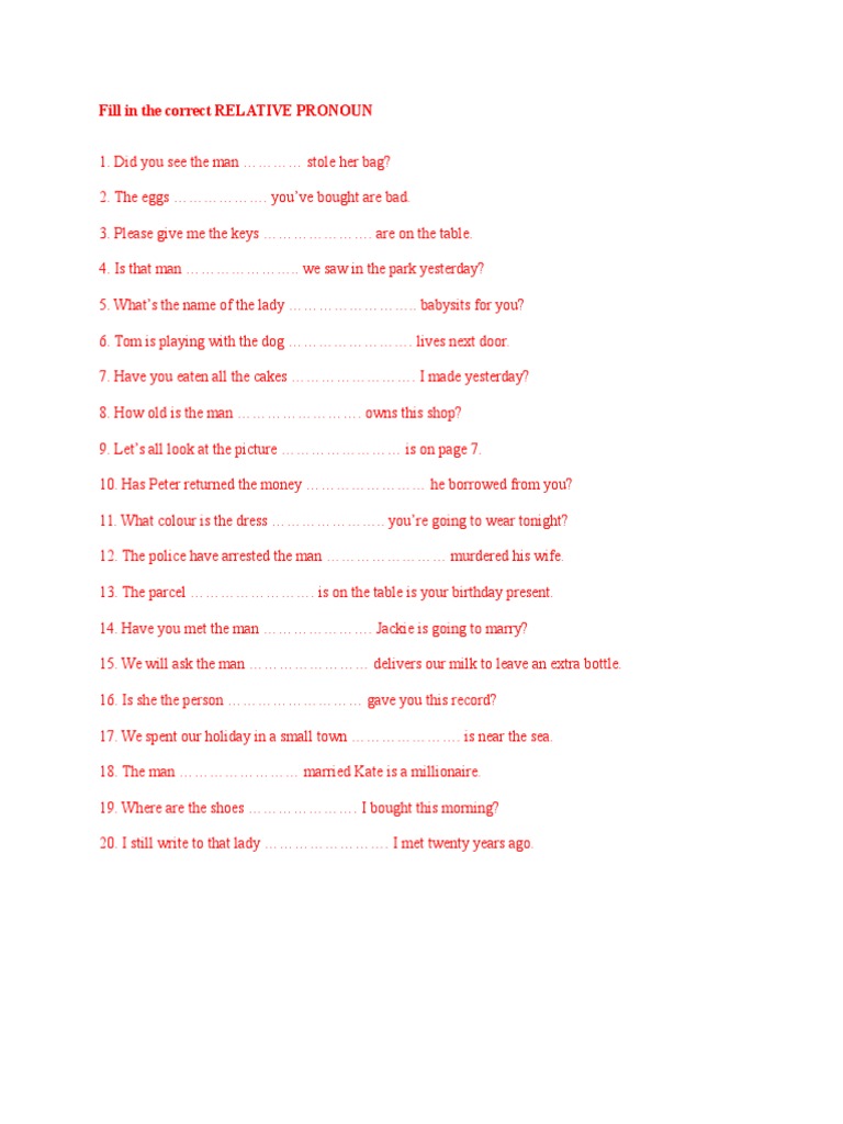 Relative Pronoun Exercise