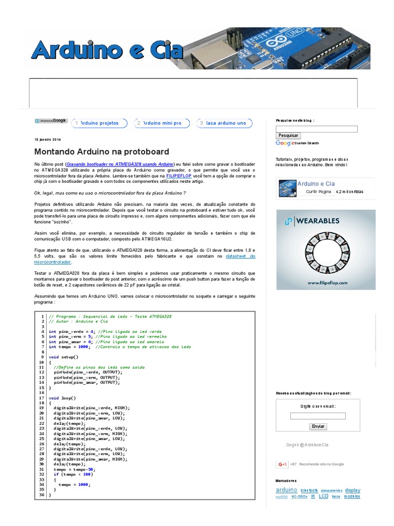 Arduino E Cia Montando Arduino Na Protoboard Pdf Arduino Rede Elétrica