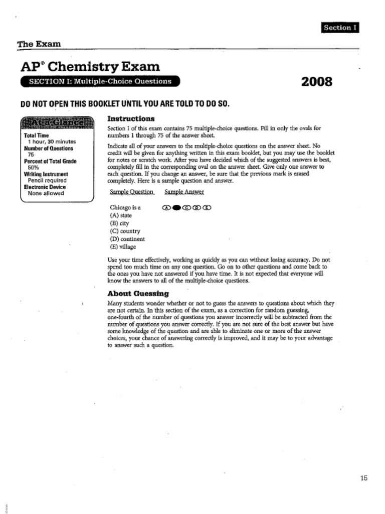 AP Chemistry: 2008 Multiple Choice Practice Test With Key | PDF
