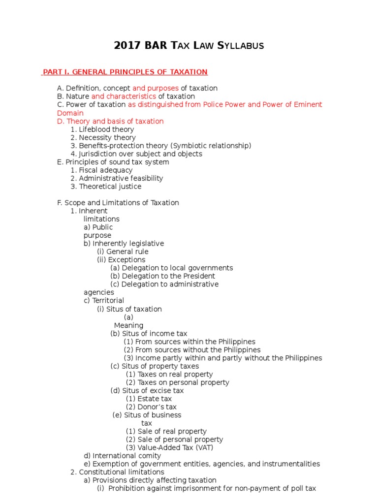 2017 BAR Tax Law Review Syllabus | PDF | Tax Deduction | Capital Gains Tax