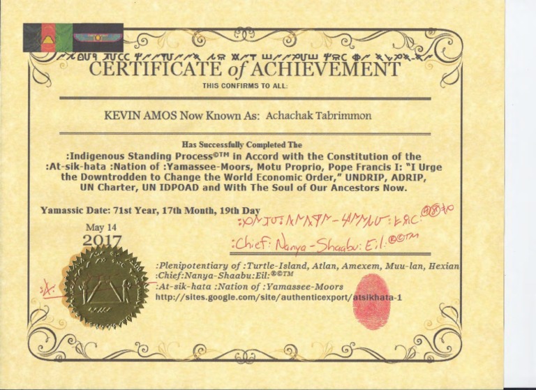 Certificate of Indigenous Standing Process Completed and Signed by ...