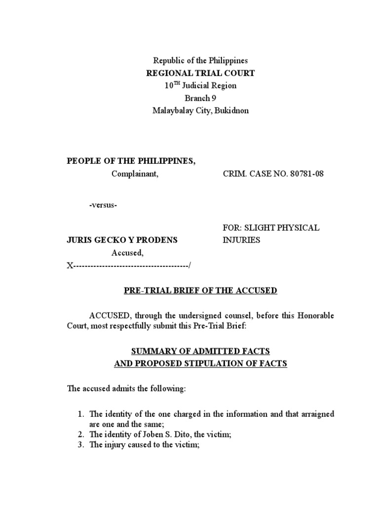 Pre Trial Brief Accused | PDF | Brief (Law) | Witness