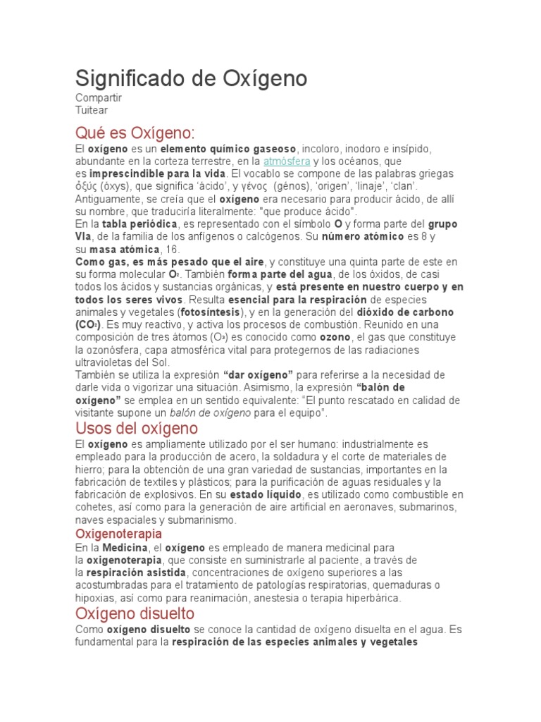 Significado de Oxígeno | PDF | Oxígeno | Agua
