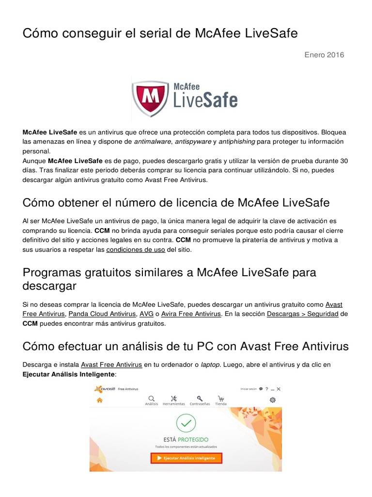 Como Conseguir El Serial de Mcafee Livesafe 25073 O1acvm PDF | PDF ...