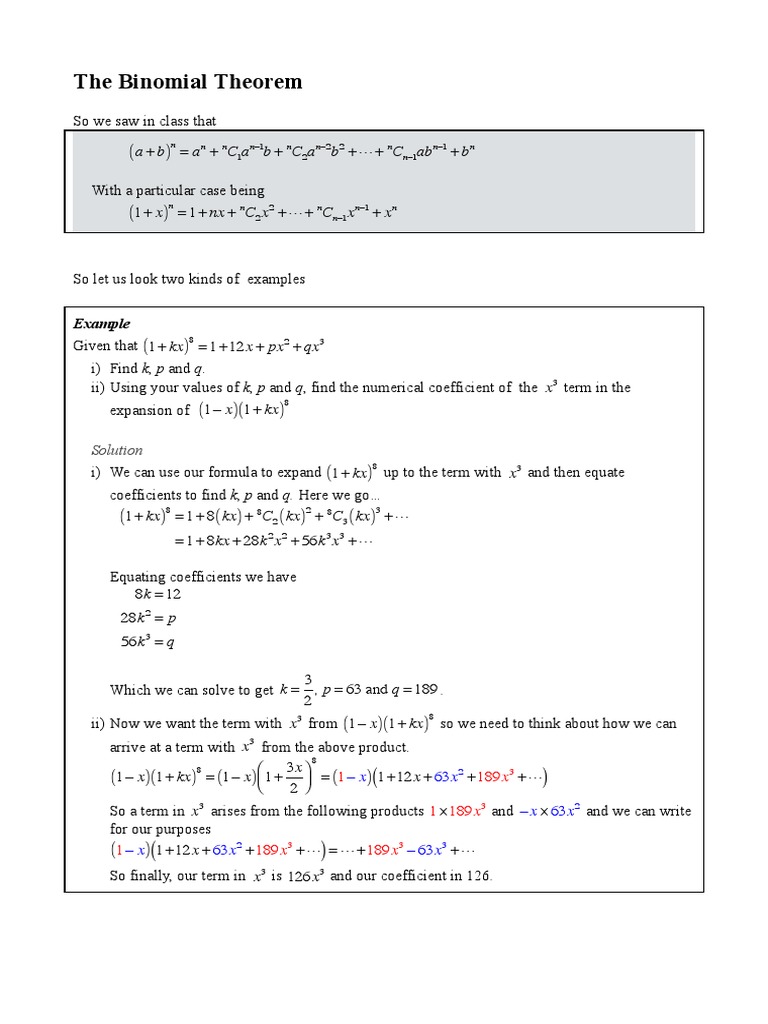 Binomial Theorem Notes | PDF | Integral | Derivative