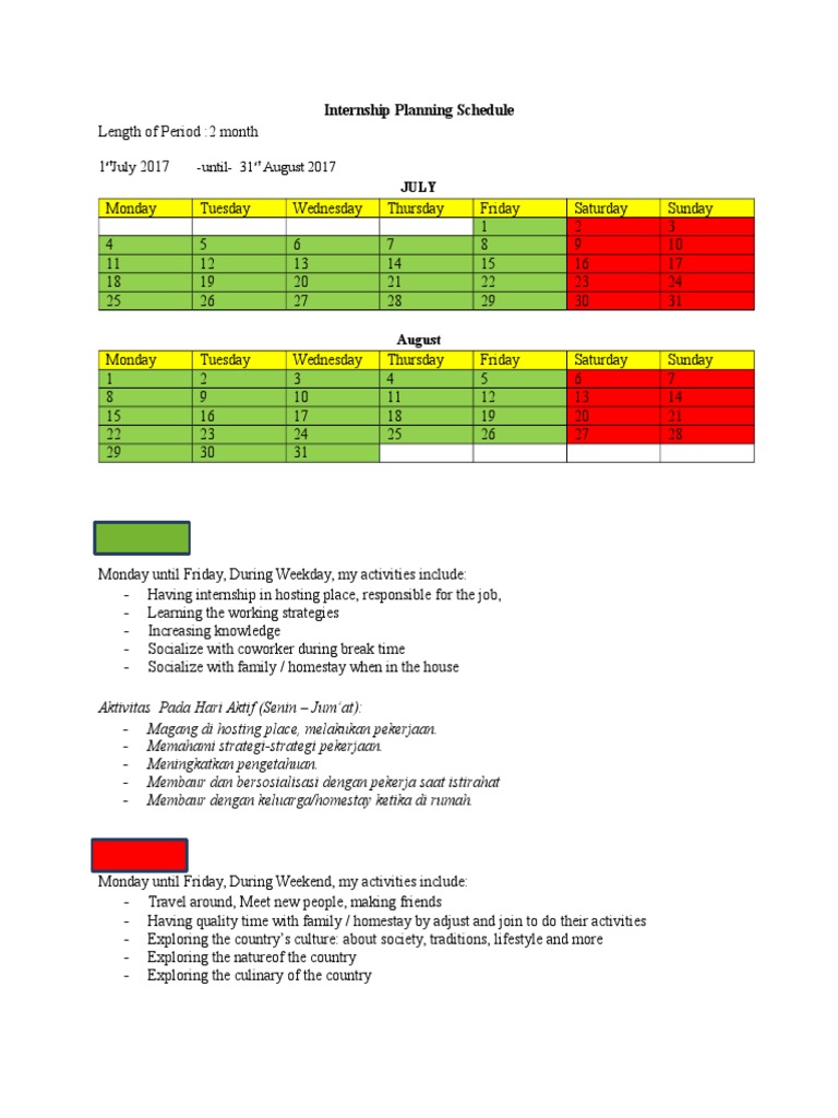 July - Until-31 August 2017: Internship Planning Schedule | PDF ...