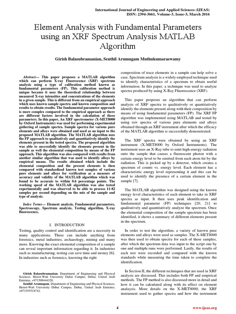 Element Analysis With Fundamental Parameters Using An XRF Spectrum ...
