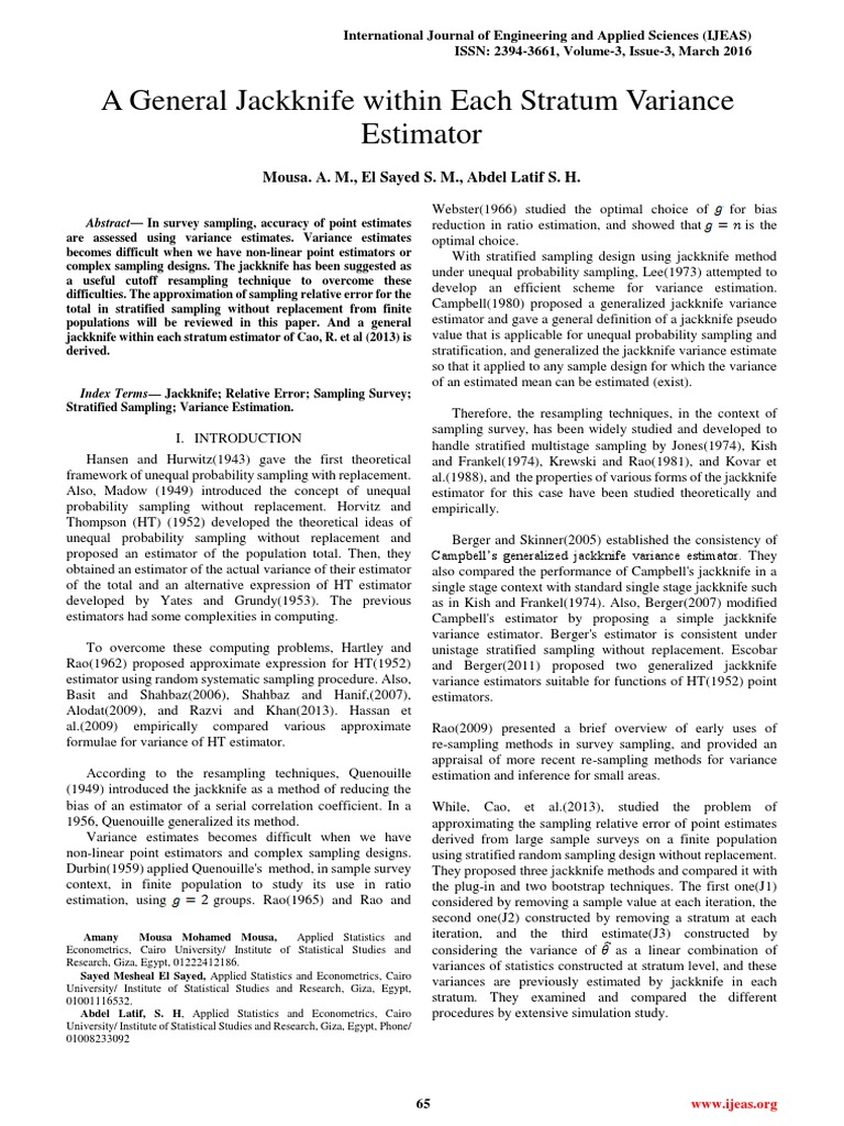 A General Jackknife Within Each Stratum Variance Estimator: Mousa. A. M., El Sayed S. M., Abdel ...