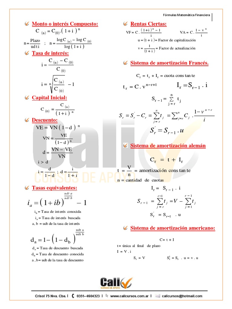 Formulas Matematica Financiera | PDF | Finanzas Matemáticas | Economía ...