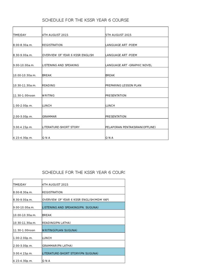 Schedule For The KSSR Year 6 Course | PDF