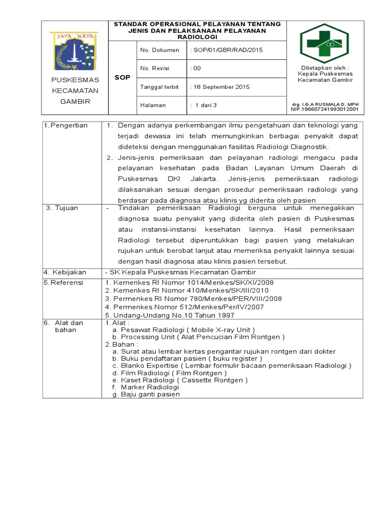 SOP Jenis-Jenis Pemeriksaan Dan Pelaksanaan Radiologi Ke 2 | PDF