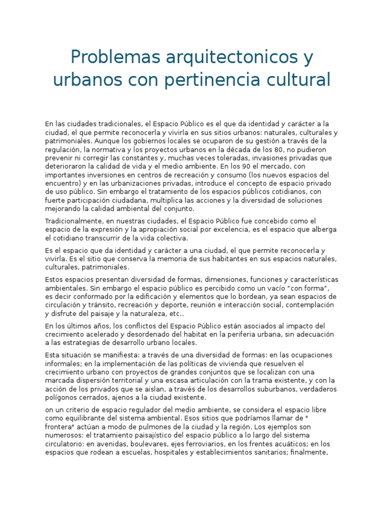 Problemas urbanos y arquitectónicos actuales | PDF | Paisaje ...