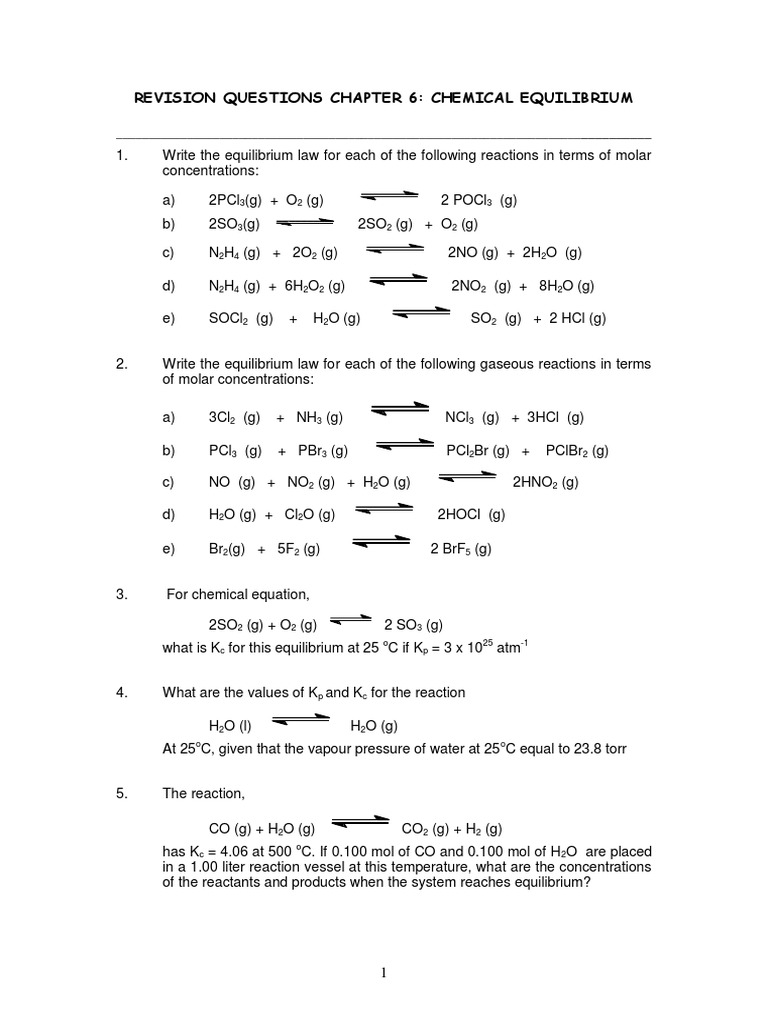 Chapt 6 Revision | PDF | Chemical Equilibrium | Chemistry