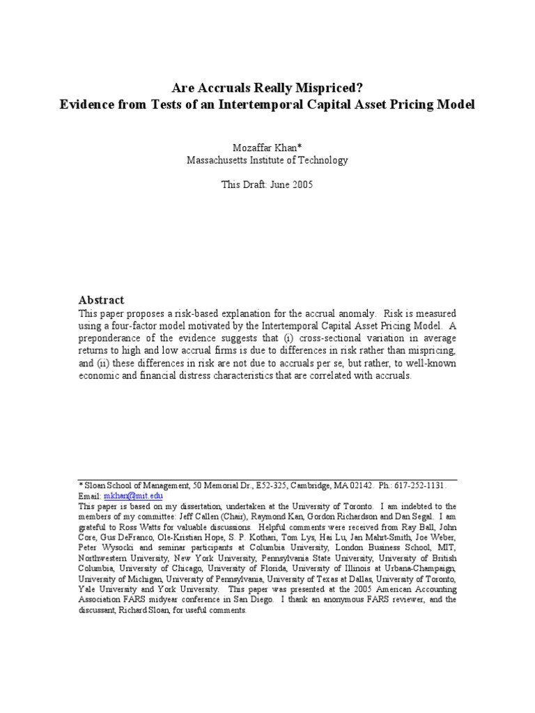 Evidence From Tests of An Intertemporal Capital Asset Pricing Model ...