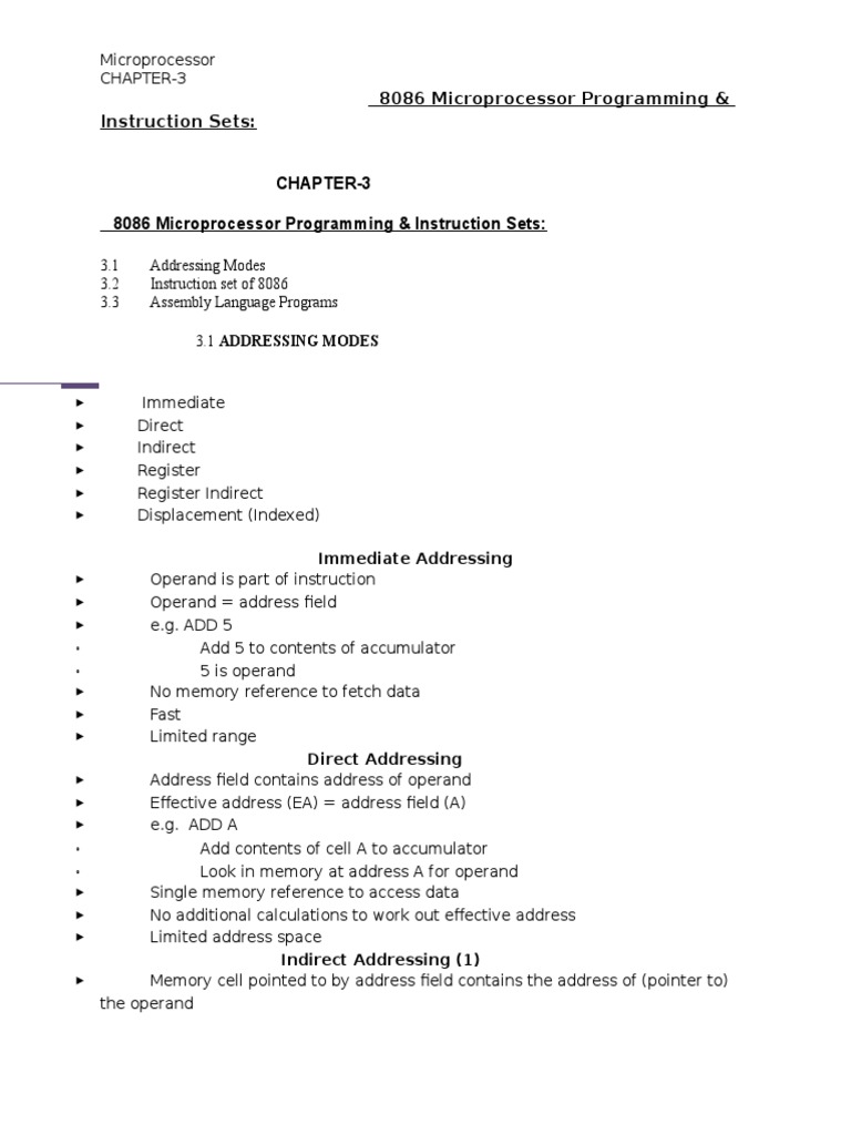 8086 Microprocessor Programming & Instruction Sets:: Immediate Addressing | PDF | Assembly ...