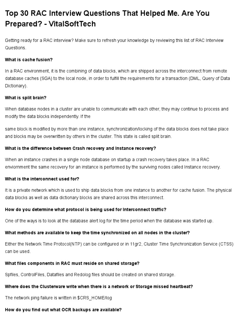 Top 30 RAC Interview Questions That Helped Me | PDF | Oracle Database ...
